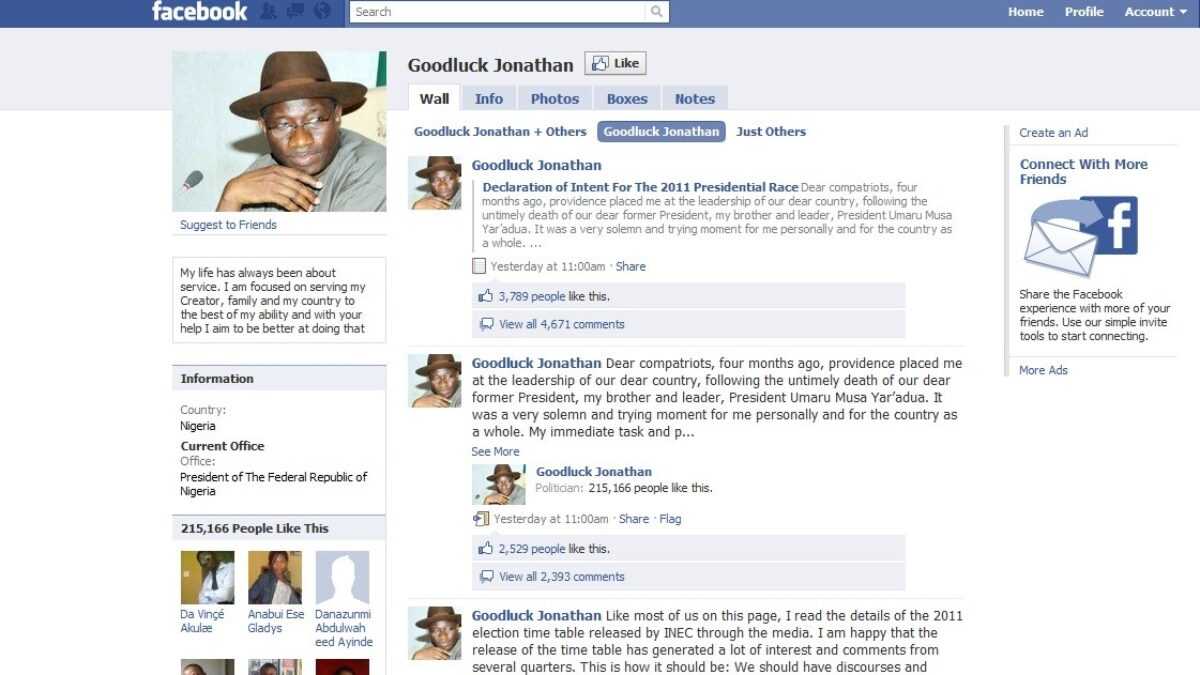 Goodluck Jonathan, Facebook addict
